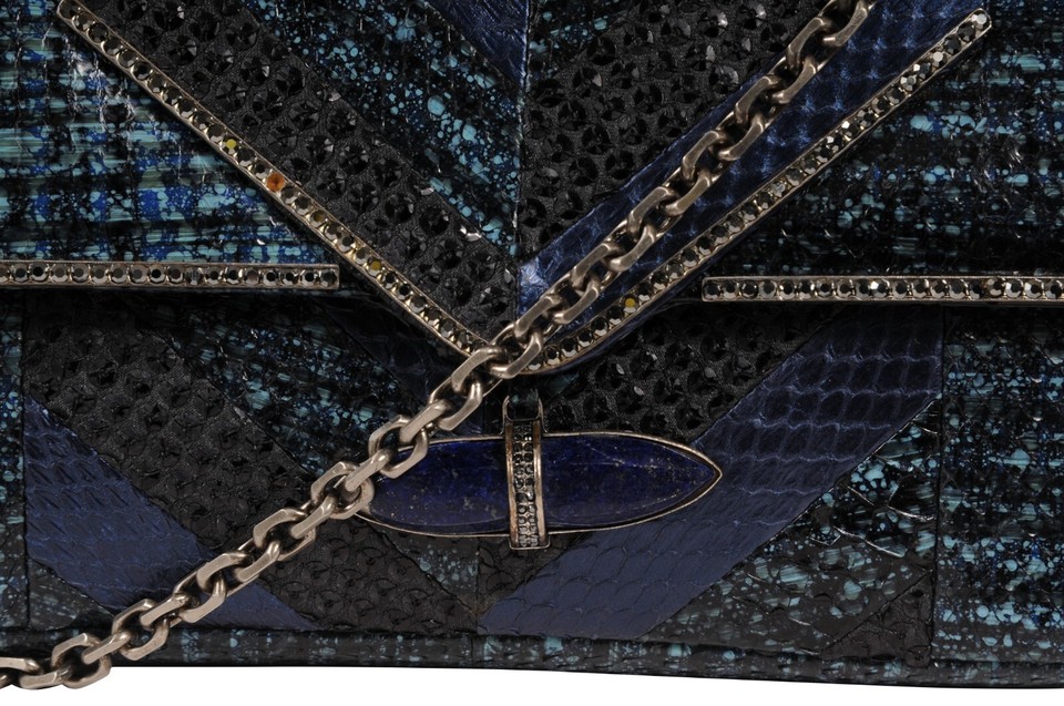 Judith Leiber Zahara Patchwork Python Snake Shoulder Bag Lapis Chain ...