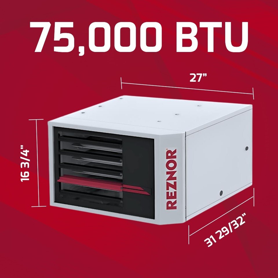 Reznor UDXC 75,000 BTU NG/LP Gas Heater Garage & Shop Unit, Low Static ...
