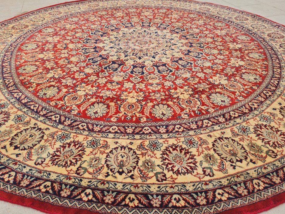 Amazing Hand Knotted Vintage Traditional Tabreez Round Wool Area Rug 7 ...