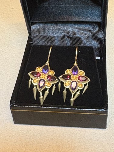 Paul Morelli 18k Amethyst & Garnet Dangle Earrings ($6k new!) | eBay