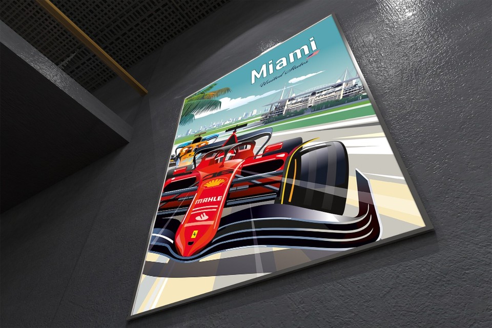 Miami Grand Prix F1 Poster – Ferrari Motorsport Wall Art – Miami ...