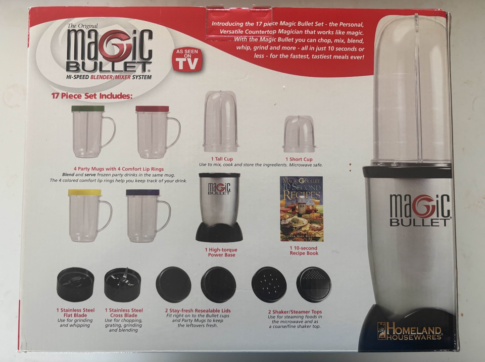 The Original Magic Bullet 17 Piece Set Hi Speed Blender Mixer System ...
