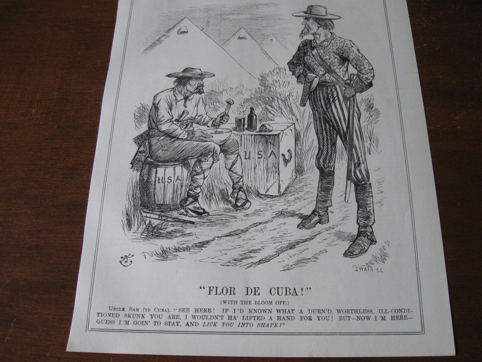 1898 Original POLITICAL CARTOON - UNCLE SAM Dealing w CUBA Worthless ...