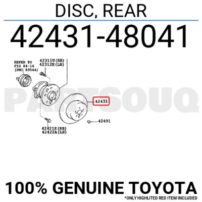 4243148041 Genuine Toyota DISC, REAR 42431-48041 | eBay