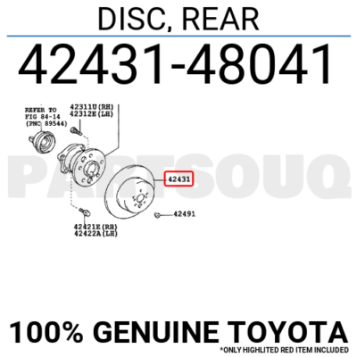 4243148041 Genuine Toyota DISC, REAR 42431-48041 | eBay