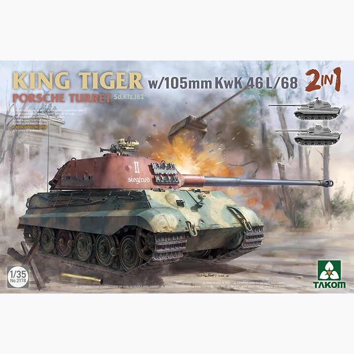 Takom #2178 1/35 King Tiger Sd.Kfz.182 Porsche Turret w/105mm KwK 46 L ...