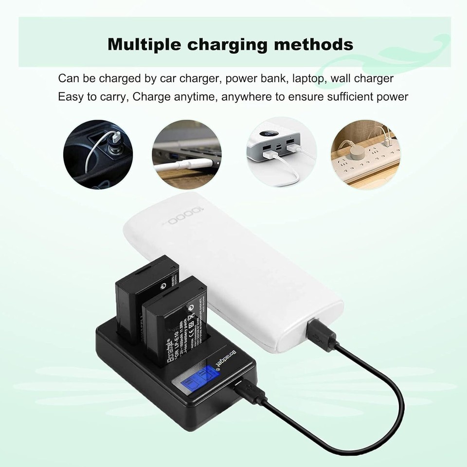 2-Pack LP-E10 Batteries and Charger For Canon EOS Rebel T3 T5 T7 EOS ...