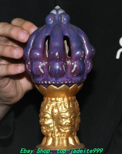 10.2"Old Song Dynasty Jun Kiln Porcelain Gilt Mahakala Wrathful Deity Small Bell | eBay