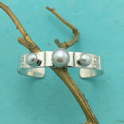 Sterling Silver & Pearl Cuff Bracelet / Handcrafted by Sassi LaMuth ...