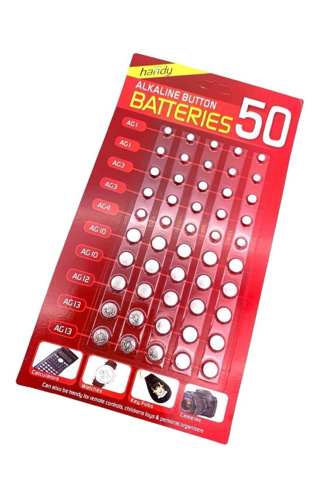 50 ASSORTED BUTTON CELL WATCH BATTERY BATTERIES AG 1 / 3 / 4 / 10 / 12 ...