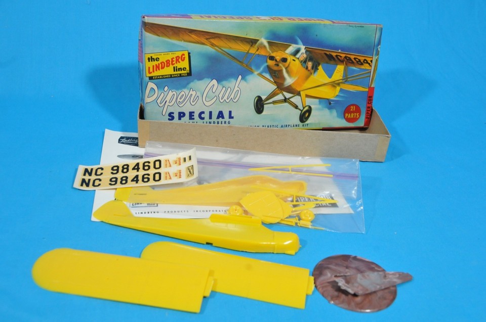 TWO kits 1/48 Lindberg Piper Cub and Bonanza 1960's issued unbuilt kits ...