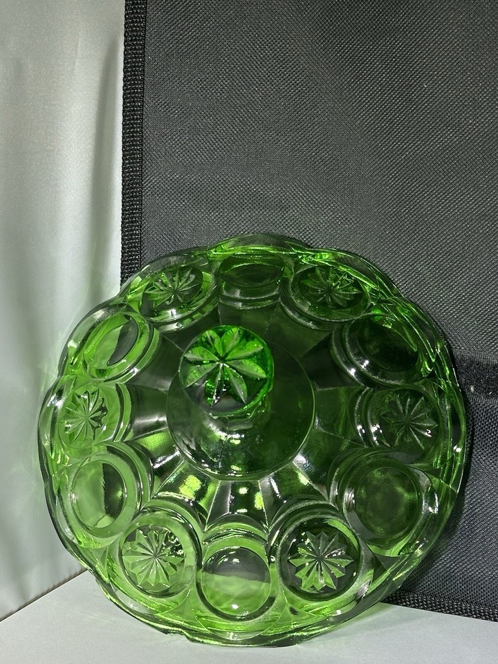 Vintage Fenton Knobby Bullseye Green Glass Covered Candy Dish with Lid ...
