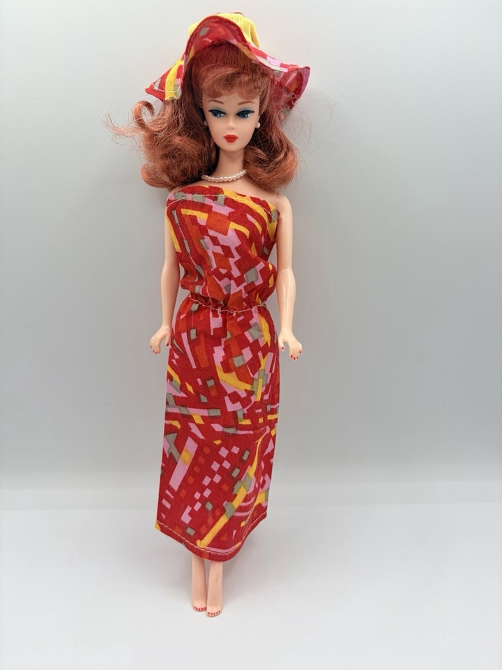 Vintage Barbie Best Buy Summer Maxi Dress & Matching Hat TLC Red Yellow ...