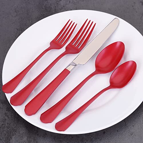 Red Silverware Set 20piece Stainless Steel Flatware Set Kitchen Utensil ...