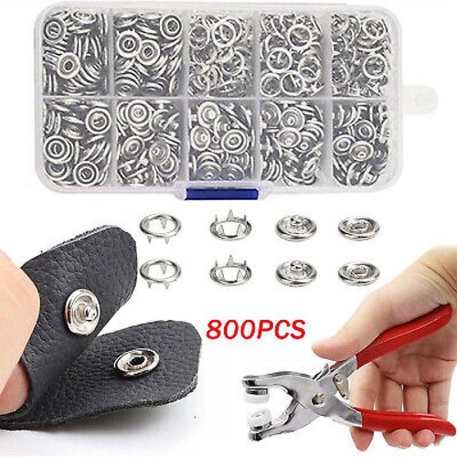 800PC Metal Snap Fastener Kit with Hand Press Tool Sewing Buttons ...