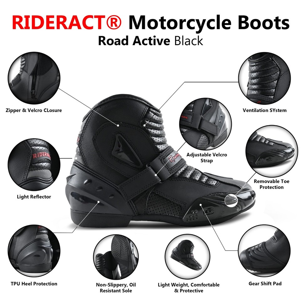 RIDERACT Mens Waterproof Motorcycle Boots Leather Motorbike Riding ...