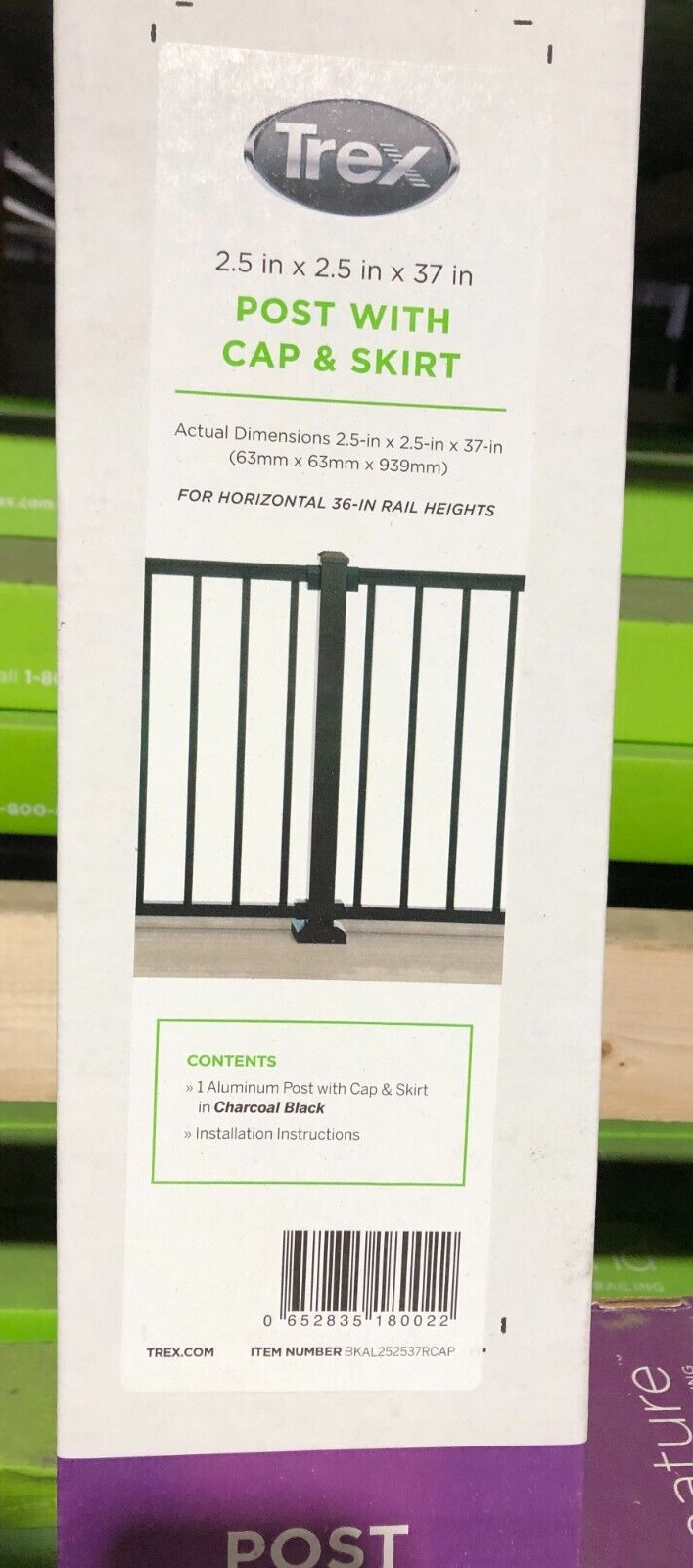 Trex 2.5x2.5x37" Horizontal Signature Post with Cap & Skirt - Charcoal ...