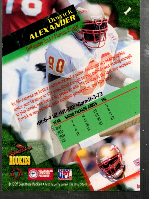 B4558- 1995 Signature Rookies Autographs #1 Derrick Alexander DE Auto ...