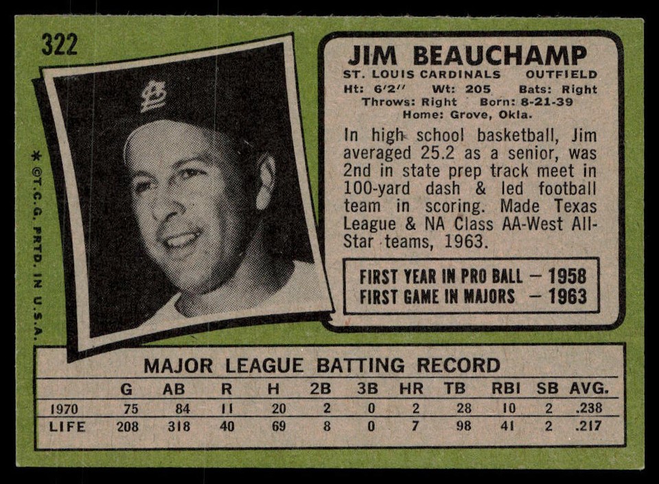 Jim Beauchamp 1971 Topps #322 EXMT-MNT | eBay