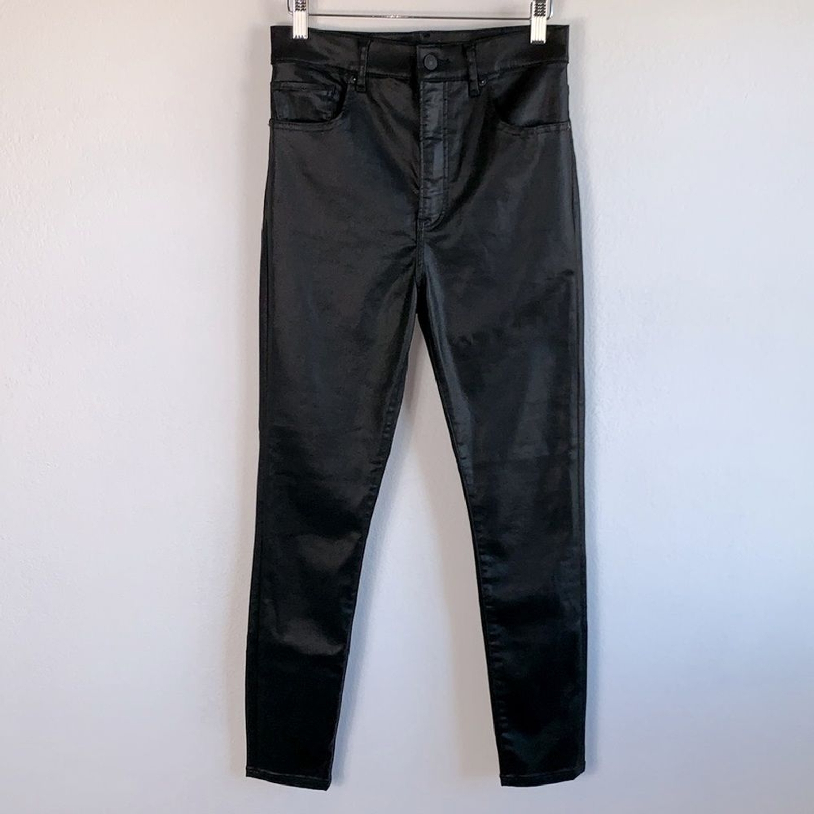 Express Super High Waisted Rise Black Coated Metallic… - Gem