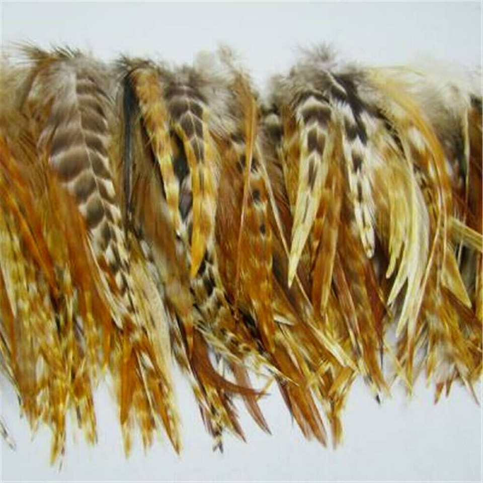 Chinese Rooster Saddle Feathers - Strung- Natural Red Chinchilla - 5-7 ...
