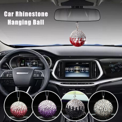 Car Hanging Crystal Ball Pendant Bling Rhinestone Ornament RearView ...
