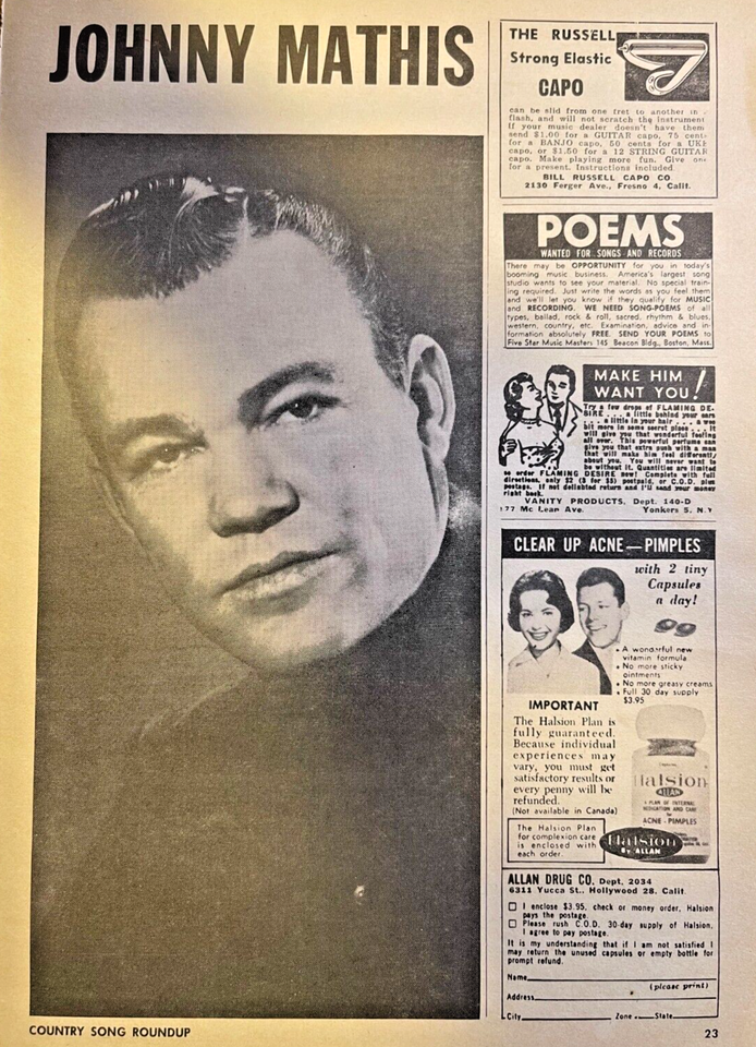 1964 Country Musician Johnny Mathis | eBay