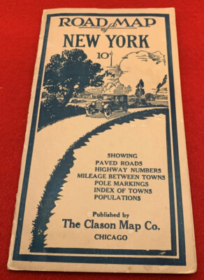 VINTAGE 10 CENTS ROAD MAP OF NEW YORK THE CLASON MAP CO CHICAGO | eBay