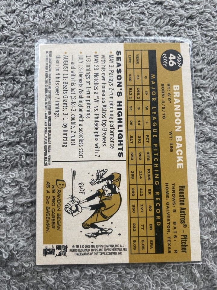 2009 Topps Heritage #46 Brandon Backe Astros NM-MT Autographed Signed ...