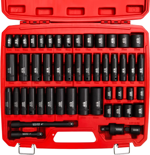 3/8" Drive Impact Socket Set, 50 Piece Socket Set SAE 5/16" to 3/4" and ...