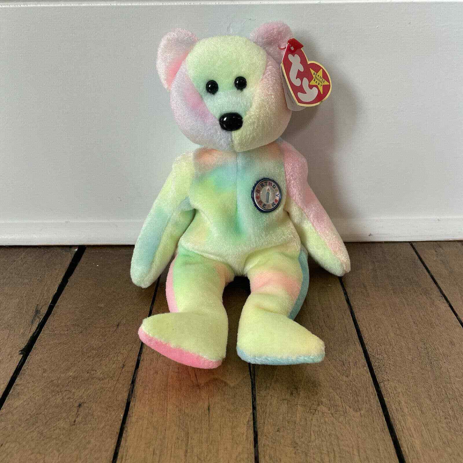 Ty Beanie Baby Birthday Bear 1999 Rare Unmarked Tag Pastel Tie-Dye B.B ...