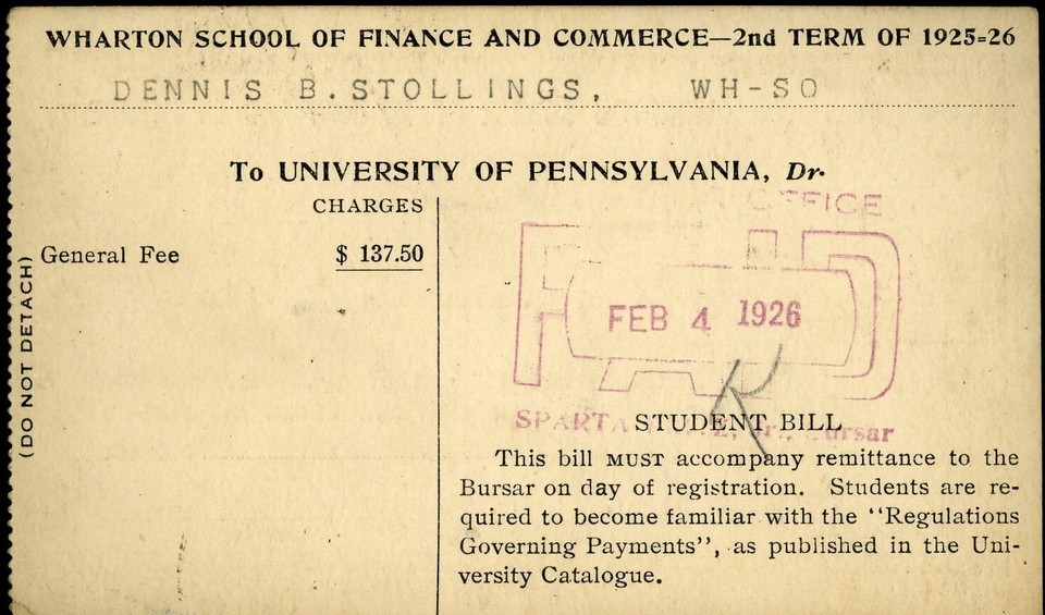 1926 WHARTON SCHOOL OF FINANCE University of Pennsylvania Matriculation ...