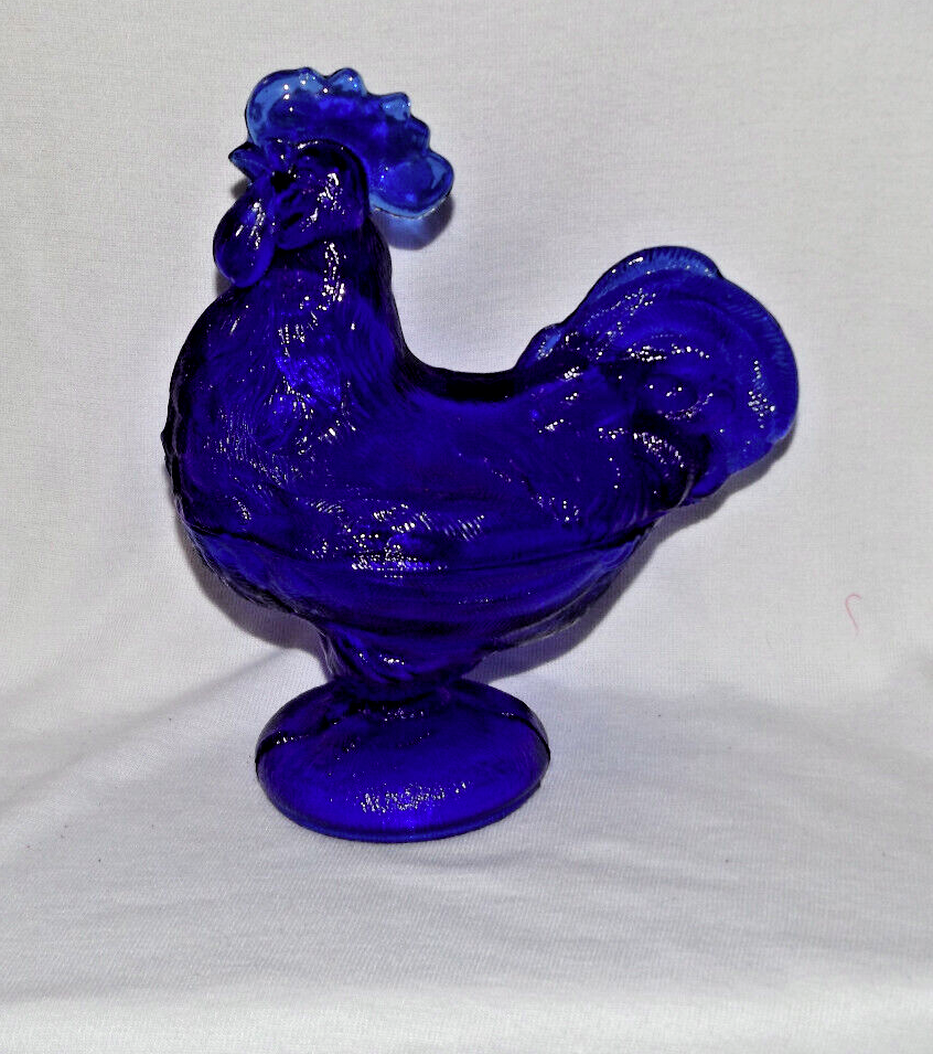Vintage 60's Westmorland Cobalt Blue Glass Rooster on Nest Pedestal ...