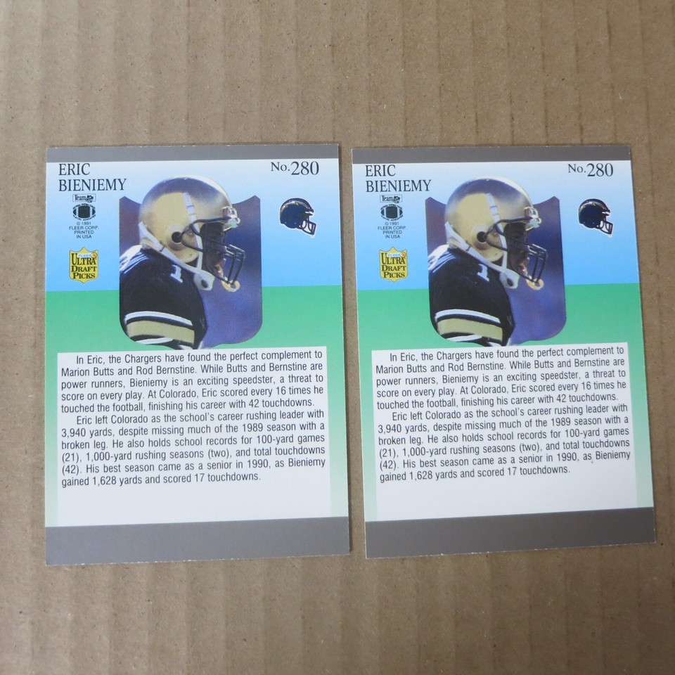 (2) Eric Bieniemy RC 1991 Fleer Ultra #280 SD Chargers Kansas City ...