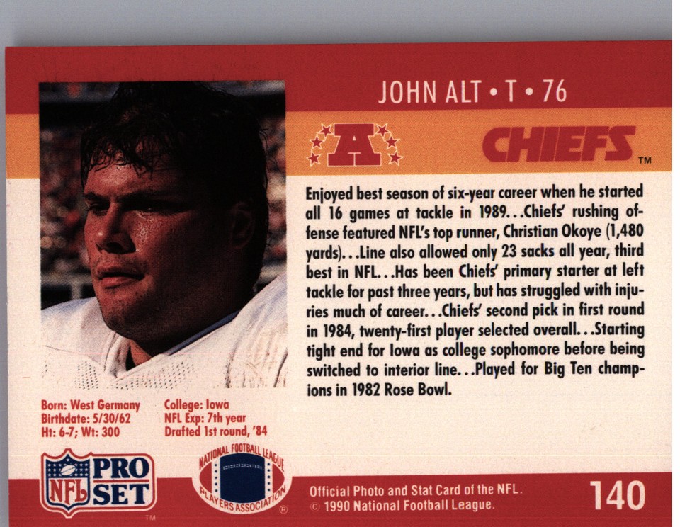 1990 Pro Set FACT Cincinnati #140 John Alt | eBay