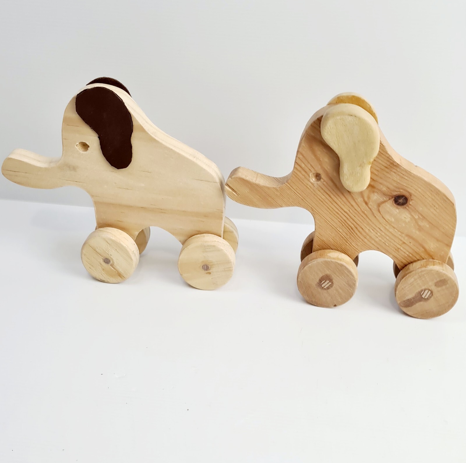 x 2 Handmade Wooden Push Along Elephants On Wheels Children's Toy Eco ...