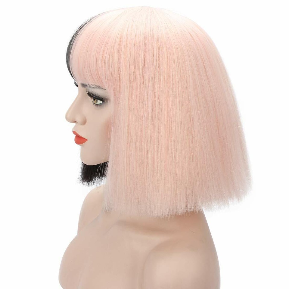 Fashion Party Wig for Women Men Short Bob Wigs with Bangs Full Wig ...