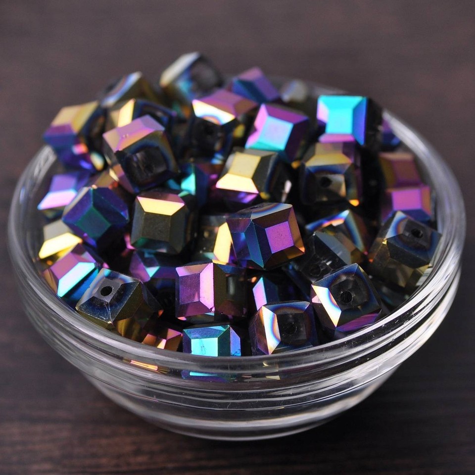 10pcs 10mm Cube Square Faceted Crystal Glass Charms Loose Spacer Beads ...