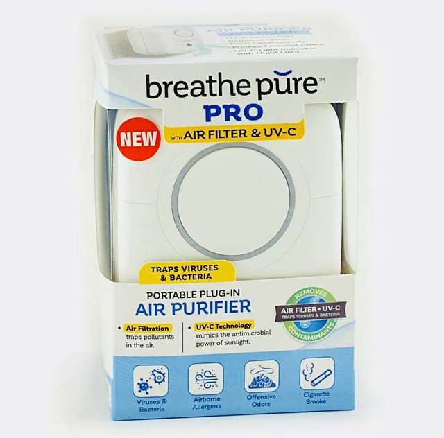 Breathe Pure Pro Portable Plug-in Air Purifier Trap Viruses Bacteria ...