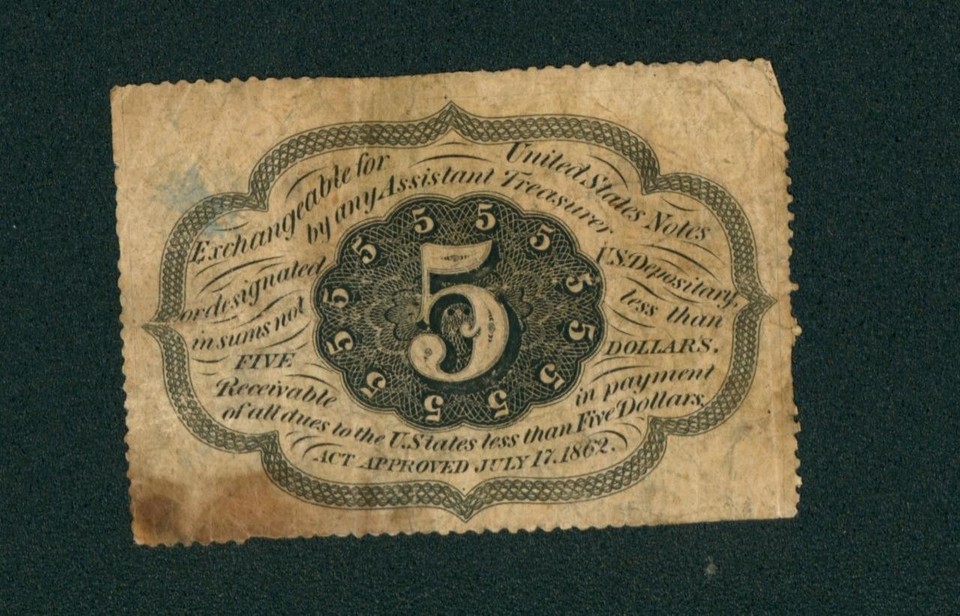 5 Cents Fractional Currency First Issue **PERFORATED** PAPER CURRENCY ...