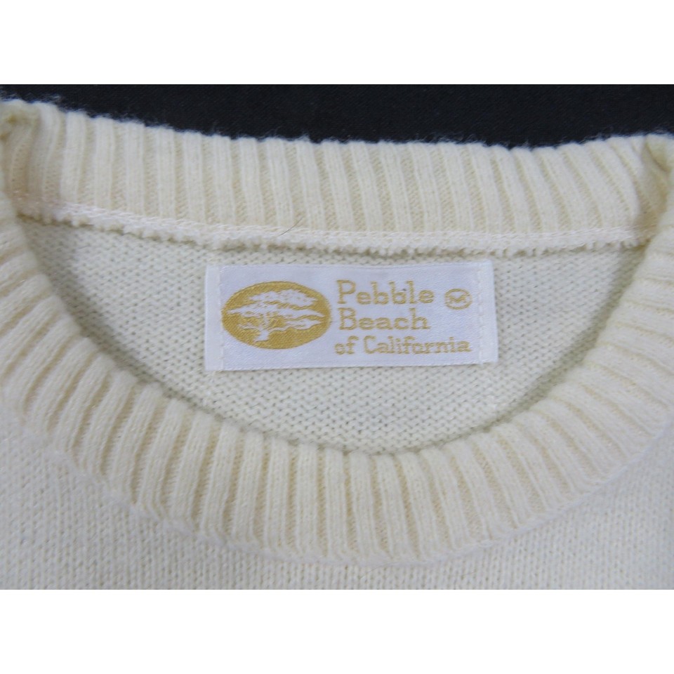 Pebble Beach of California Beige Geometric Striped Knit Sweater Sz M ...