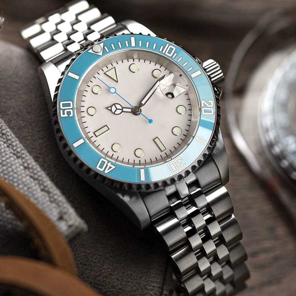 200M Diving NH35A White Sky Blue Ceramic Insert Automatic Men Watch 120 ...