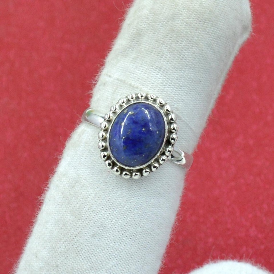 Beautiful Blue Lapis Lazuli Oval Gemstone 925 Sterling Silver Ring Gift ...