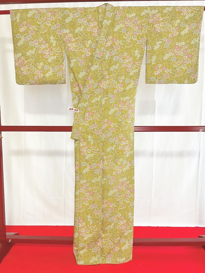 Japanese Kimono 'KOMON' Polyester/Orange/Flower/Traditional/Cute/Flower N270 | eBay