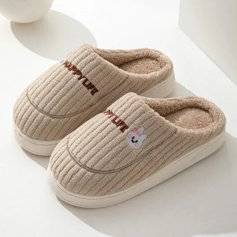 Short Plush Warm Indoor Casual Soft Soled Cotton Slipper Non-slip Shoe ...