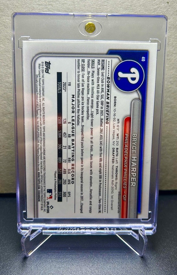 Bryce Harper PURPLE BOWMAN CHROME SP INVESTMENT CARD /250 #40 ...