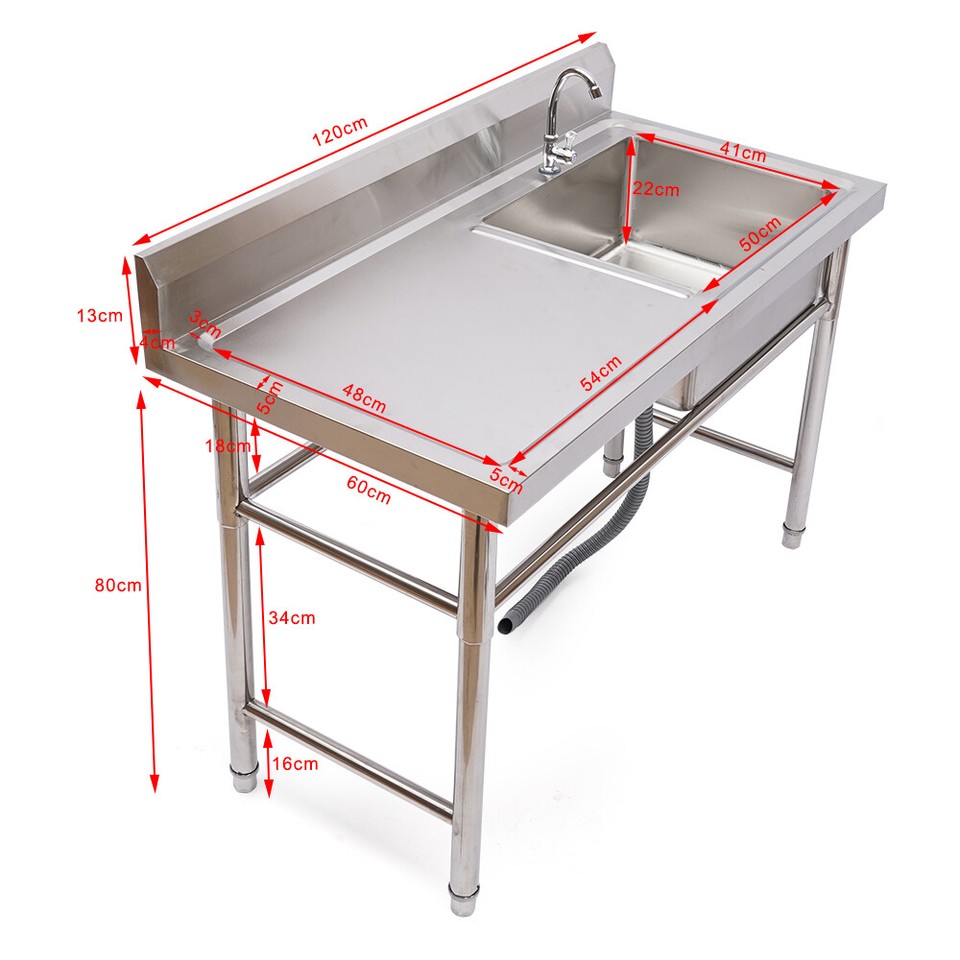 Commercial Kitchen Sink Prep Table w/ Faucet Stainless Steel Single ...