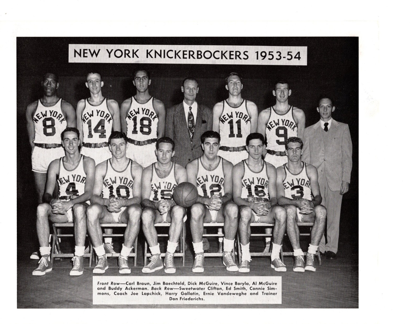 1953 1954 NEW YORK KNICKS 8X10 TEAM PHOTO MCGUIRE BRAUN BASKETBALL HOF ...