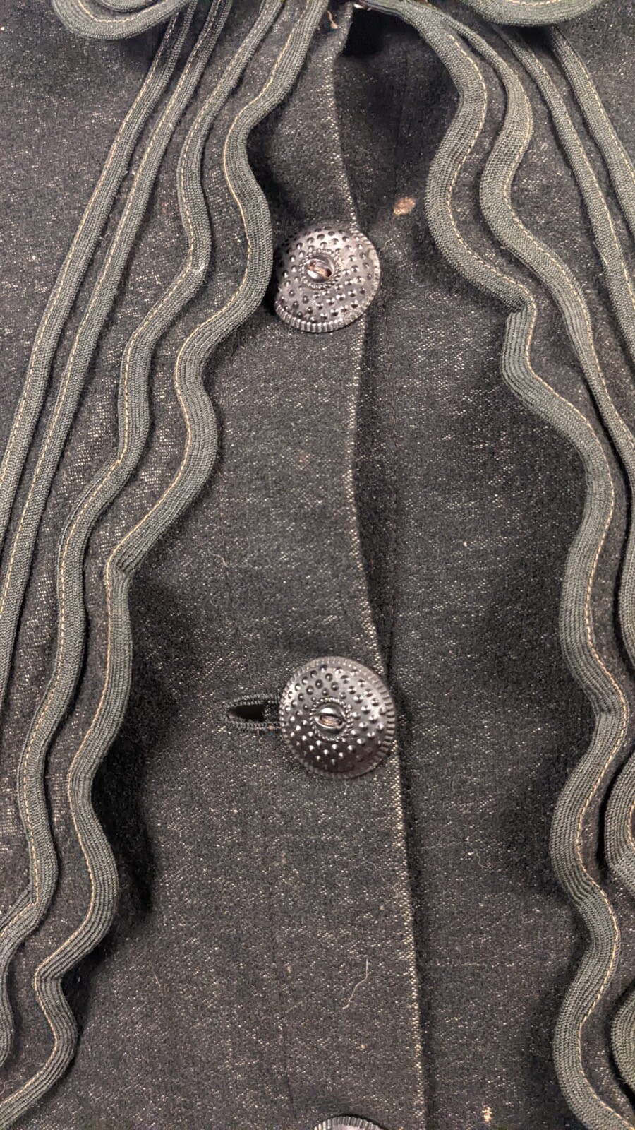 MID 19TH C BLACK & GRAY FLECKED WOOL 2 PC CLOAK W GUTTA PERCHA BUTTONS ...