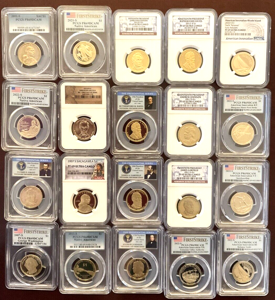 LOT of 2 US Dollar $1 PCGS NGC Graded PROOF COINS PR69 Multi Dates Mint ...
